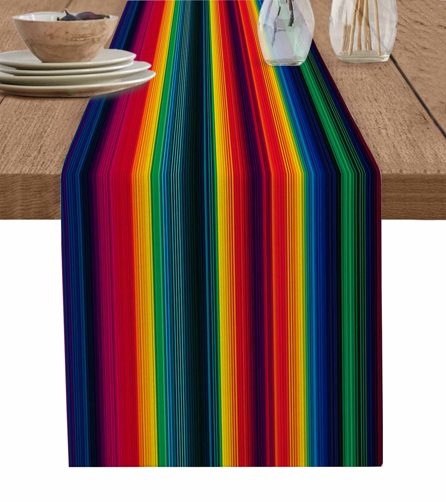 Boho Colored Stripes Burlap Cotton Table Runner 14x72 Inches Long ...
