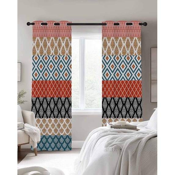 Boho Colorful Blackout Curtains 2 Panels, Striped Ethnic Style ...