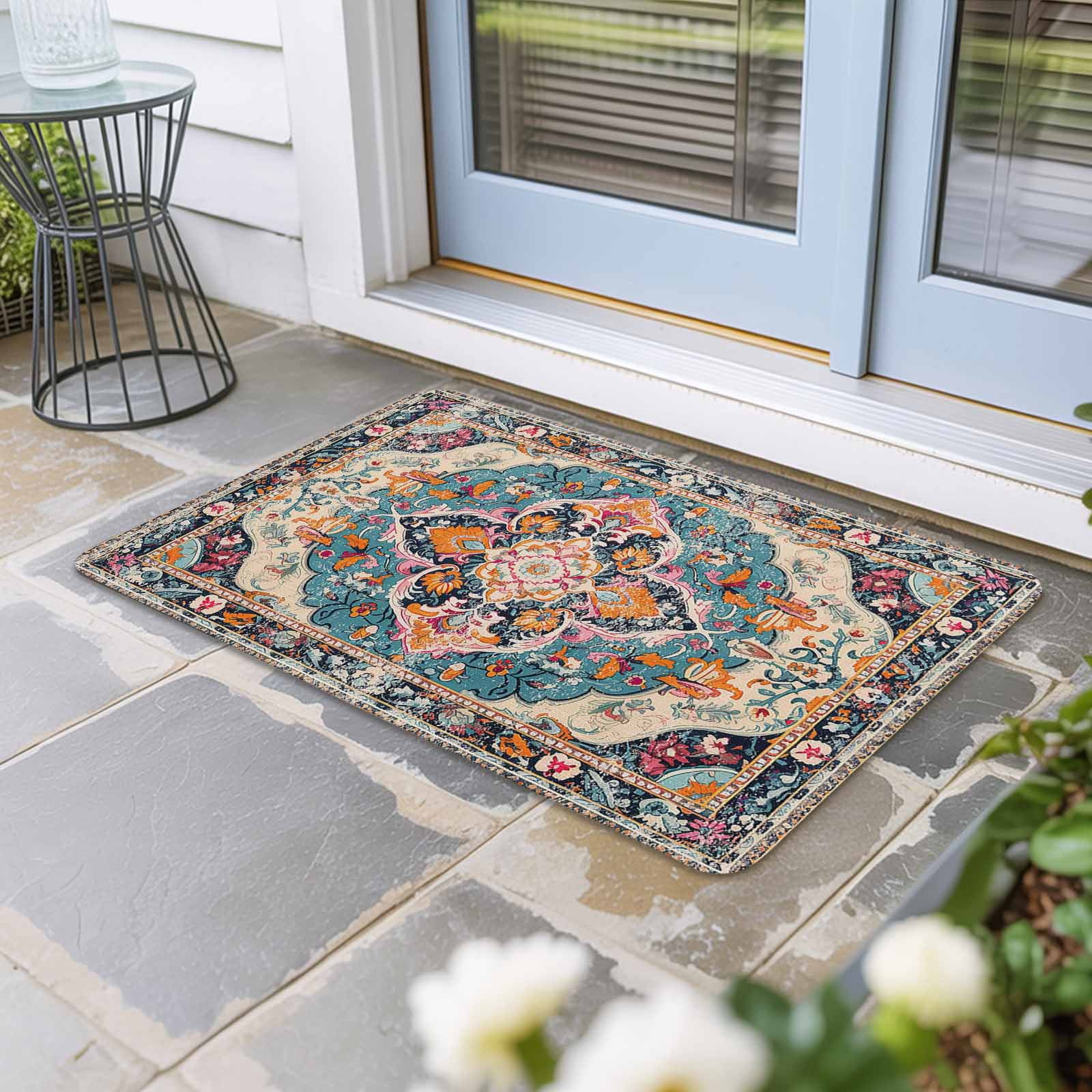 Boho Colorful Door Mat Indoor Outdoor, Ethnic Modern Geometric Abstract ...