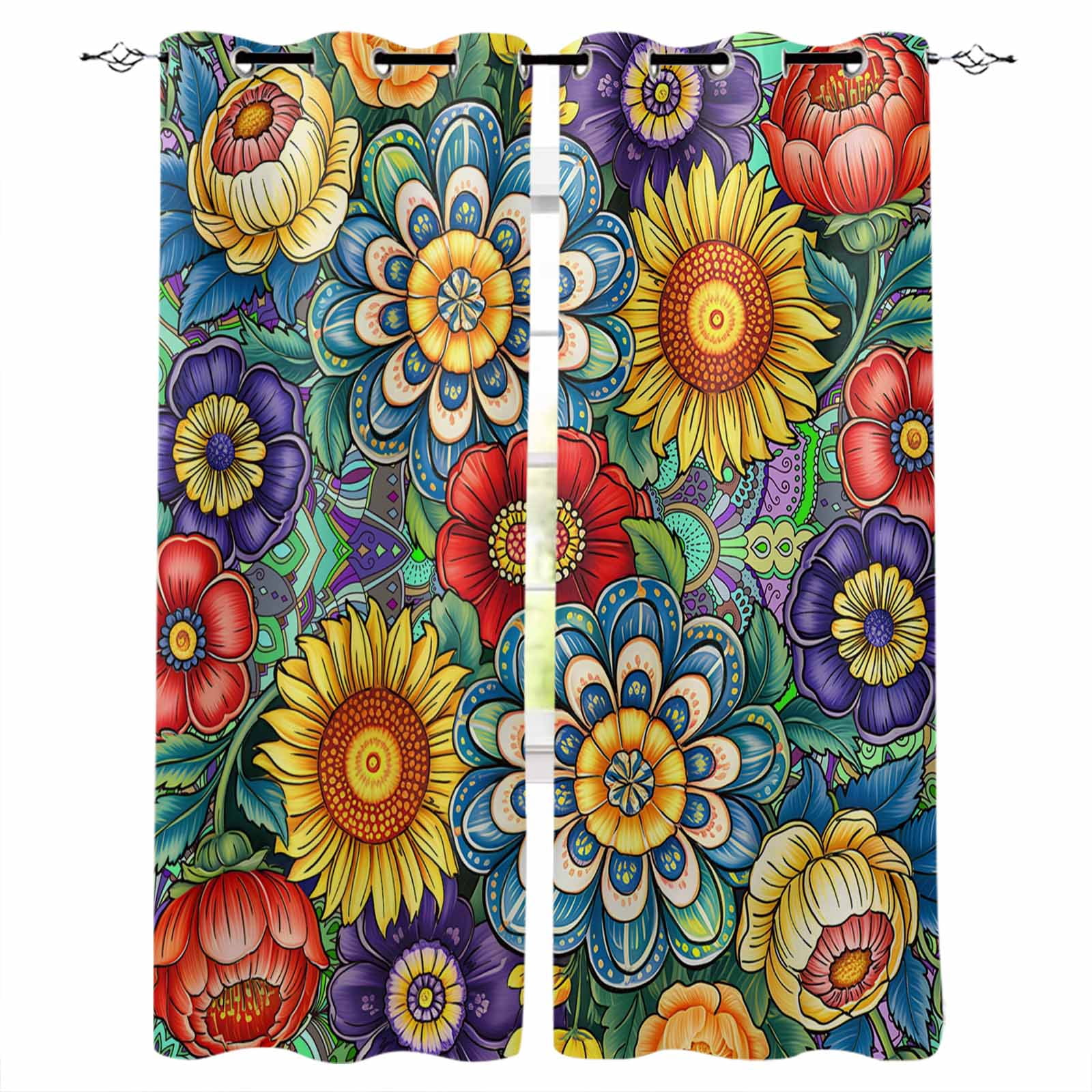 Boho Colorful Floral Kitchen Curtains Spring Flower Botanical ...