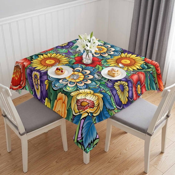 Boho Colorful Floral Table Cloth Waterproof Tablecloths, Spring Flower ...