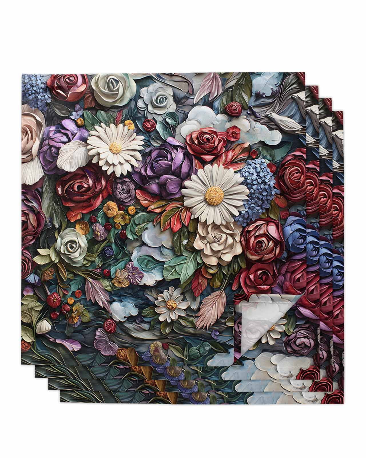 Boho Colorful Flower Cloth Napkins Set of 4 Reusable Dinner Napkins ...