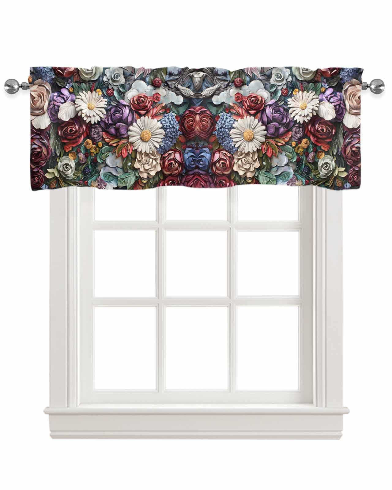 Boho Colorful Flower Kitchen Valances for Windows Farmhouse Linen ...