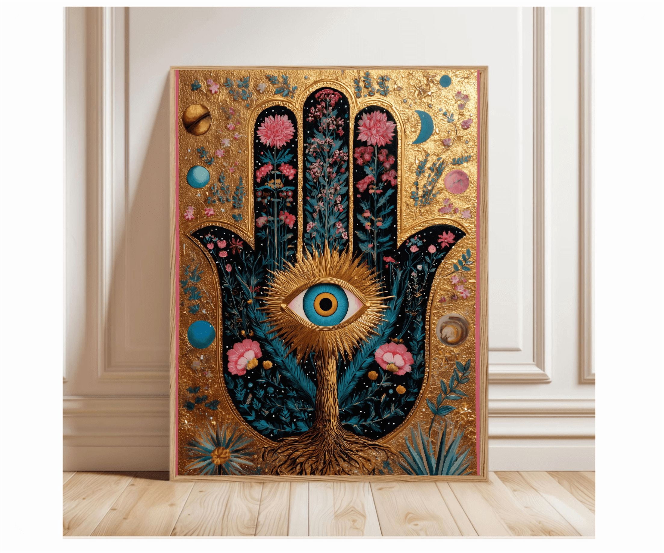 Boho Colorful Folk Poster Modern Bohemian Wall Art Symbolic Hamsa Eye ...
