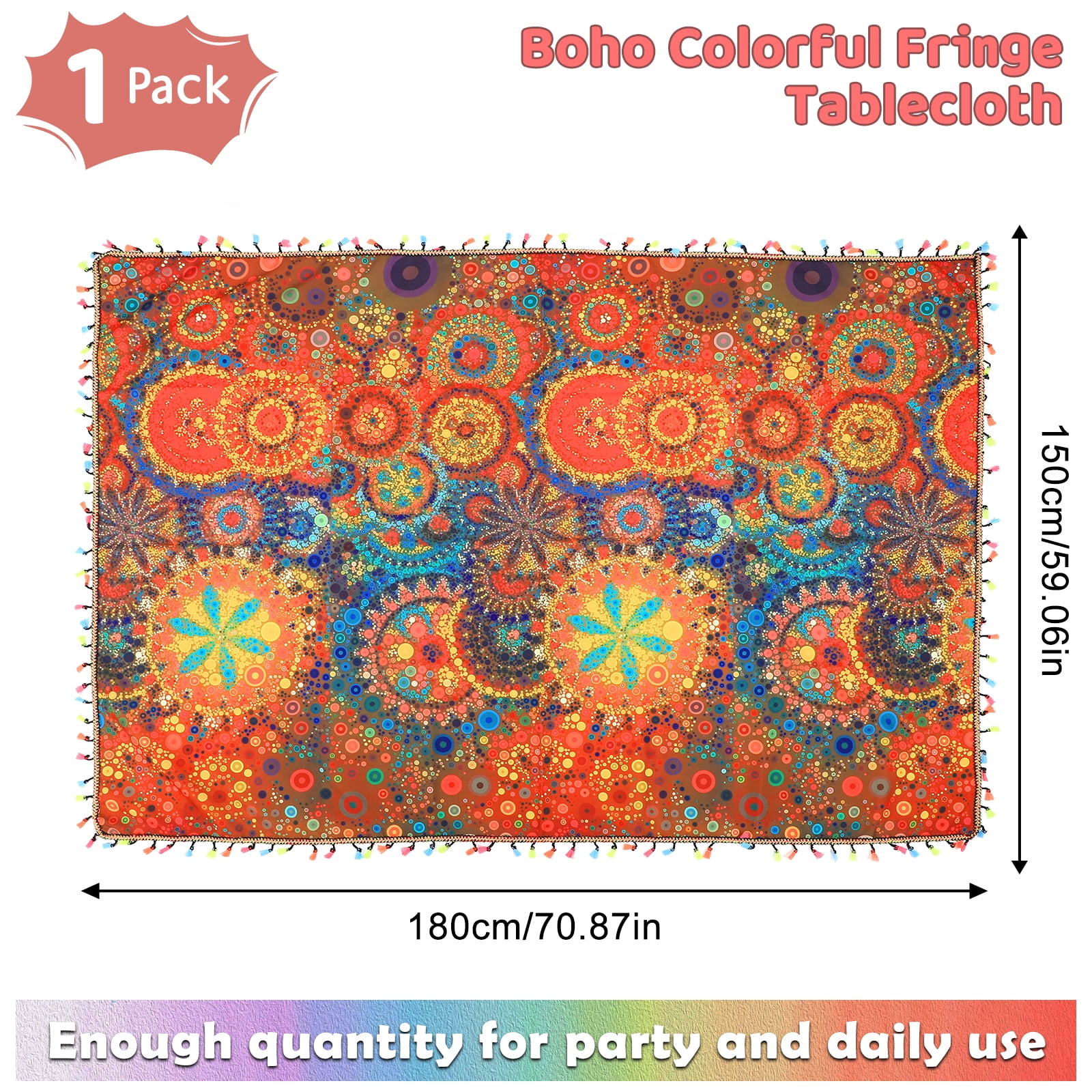 Boho Colorful Fringe Tablecloth, Table Cover for Party, Daily Use ...