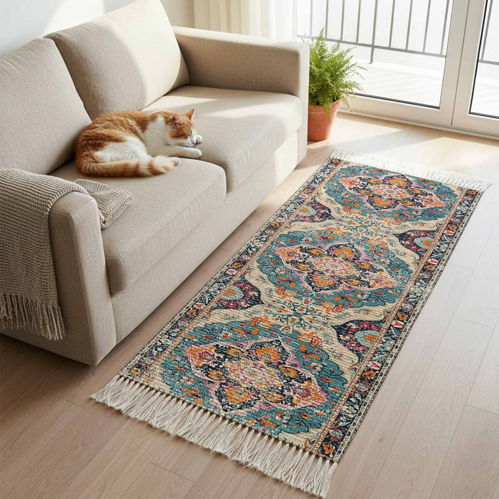 Boho Colorful Kitchen Runner Rug 2'x4', Ethnic Modern Geometric ...