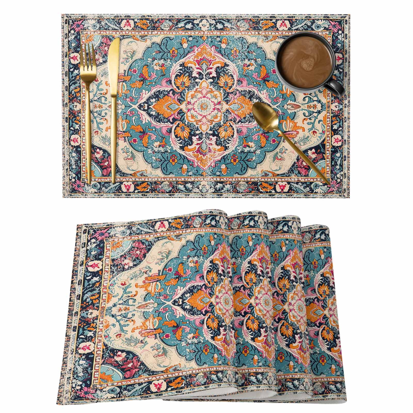 Boho Colorful Placemats Set of 4, Cotton Linen Fabric Place Mats ...
