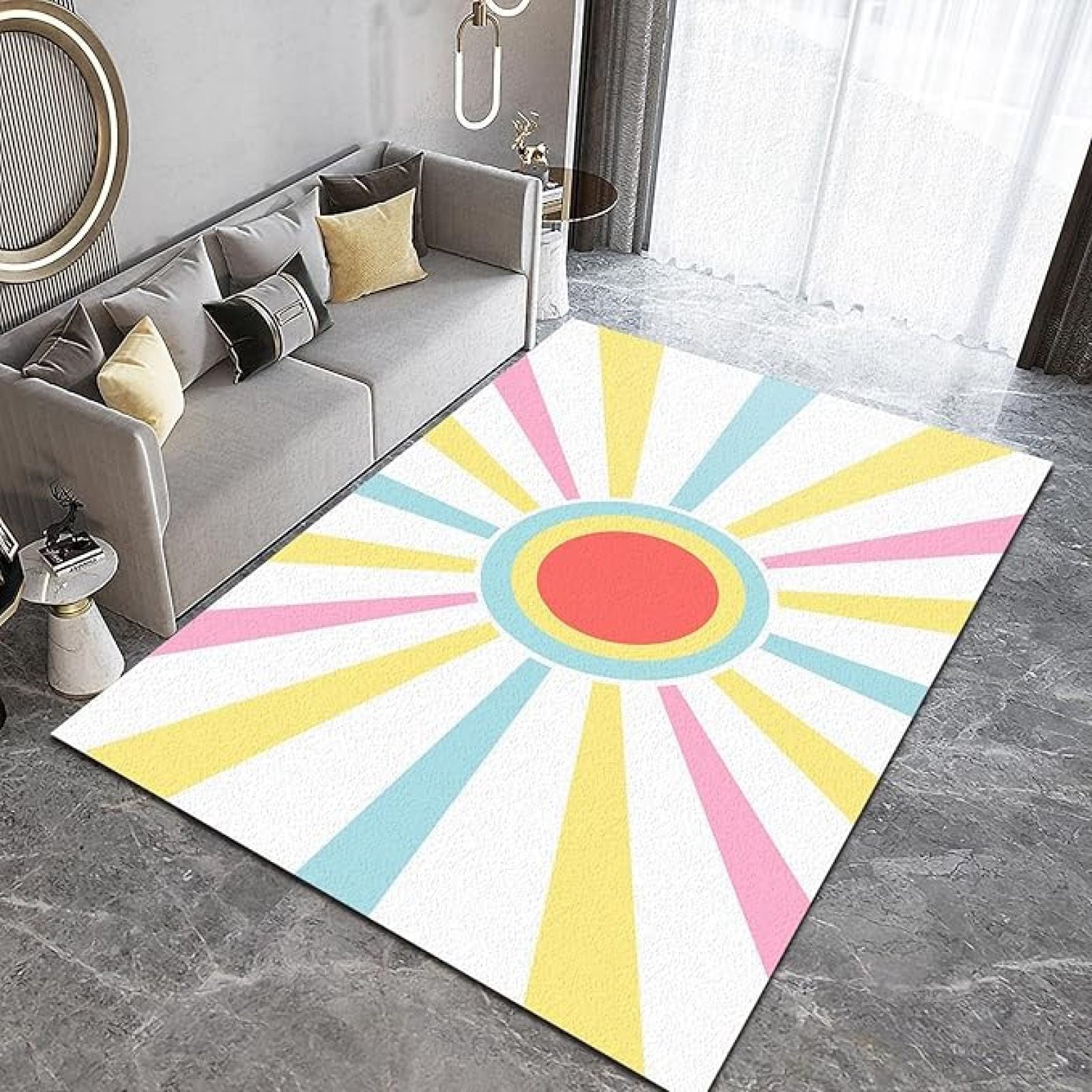 Boho Colorful Rainbow Kids Rug, Medieval Abstract Lines Print Large ...