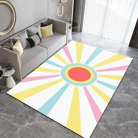 Boho Colorful Rainbow Kids Rug, Medieval Abstract Lines Print Large ...
