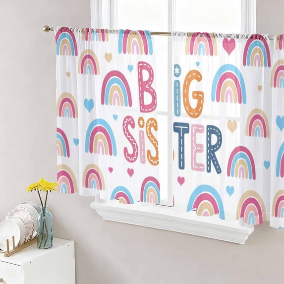 Boho Colorful Rainbow Sheer Curtains 45 Inch Length 2 Panels Set Window ...