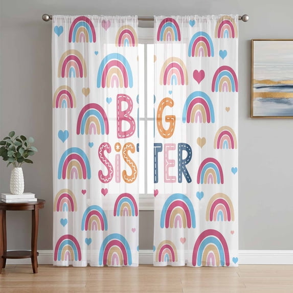 Boho Colorful Rainbow Sheer Curtains 63 Inch Length 2 Panels Set ...