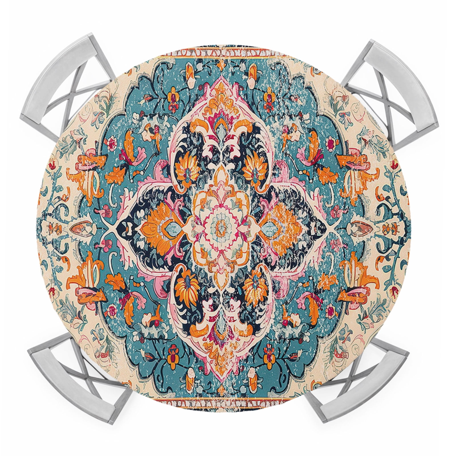 Boho Colorful Round Tablecloth for 55-60 Inch Tables,Fitted Table Cover ...