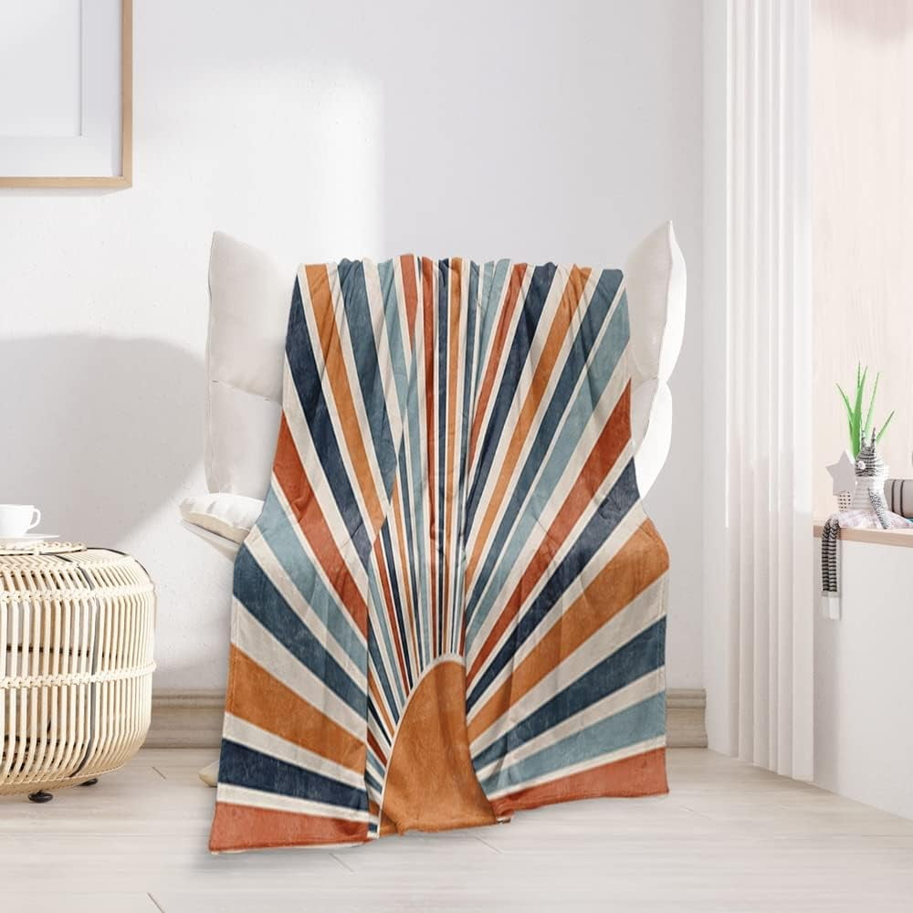 Boho Colorful Sunrise Throws Blankets Abstract Mid Century Modern Throw ...