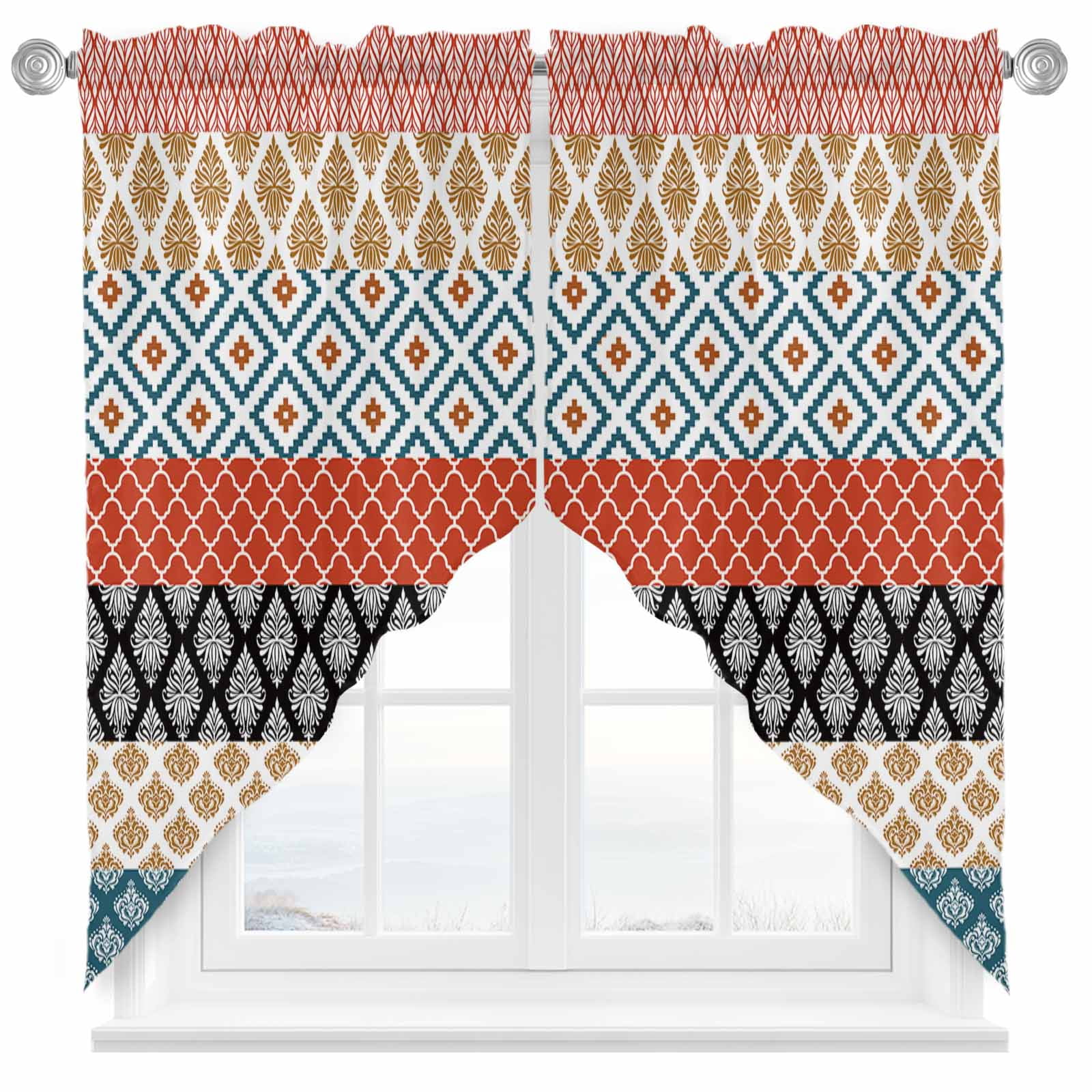 Boho Colorful Swag Valances for Windows 2 Pack Striped Ethnic Style ...