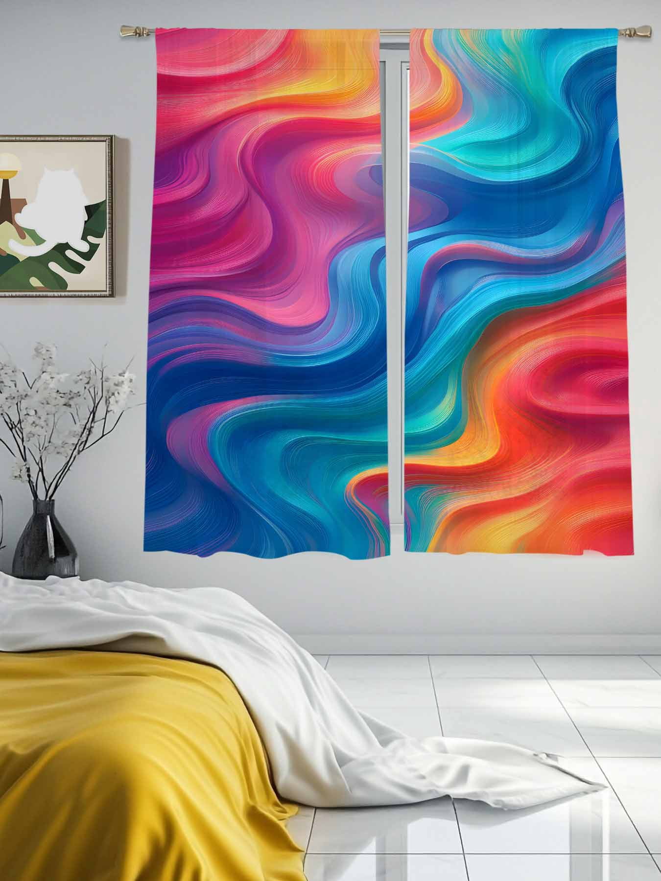 Boho Colorful Swirl Sheer Curtains 2 Panels Set Liquid Marble ...