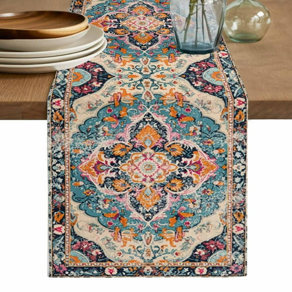 Boho Colorful Table Runner, Ethnic Modern Geometric Abstract Art ...