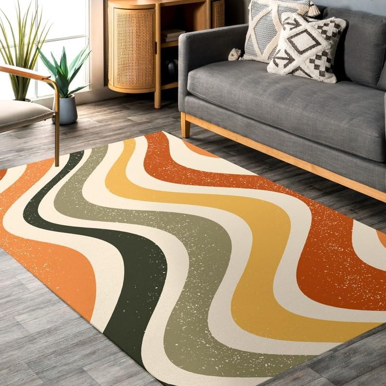 Boho Colorful Trippy Area Rug, Groovy Psychedelic Rugs, Anti Slip ...