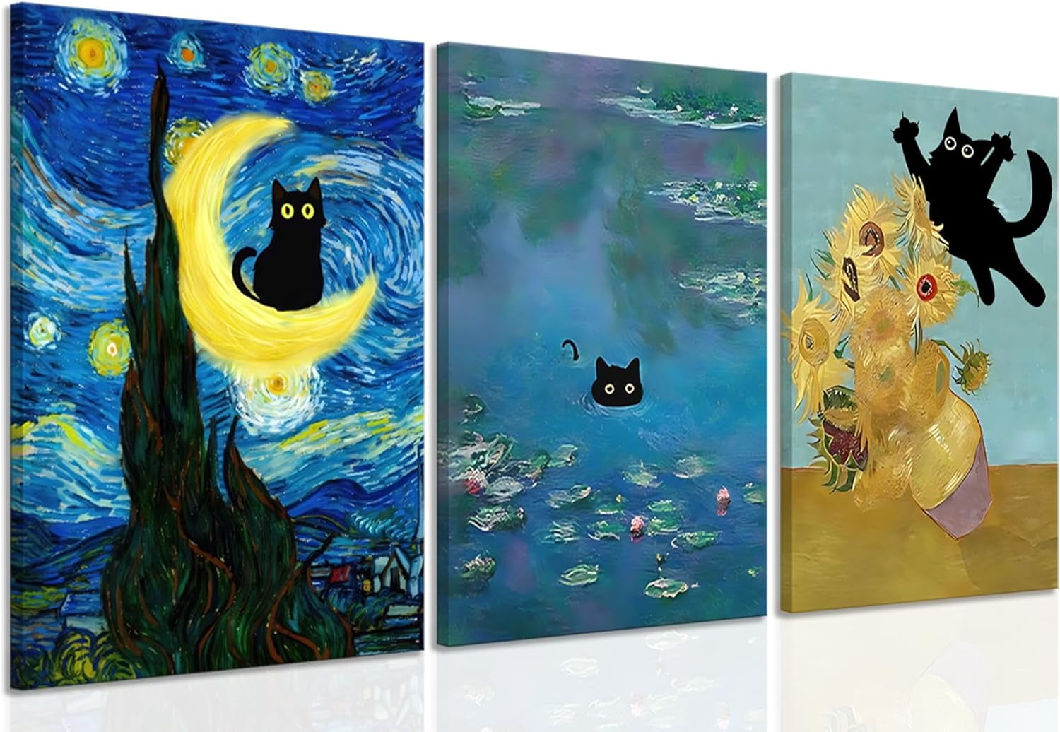 Boho Colorful Watercolor Mountain Canvas Wall Art Set of 3, Wildflower ...