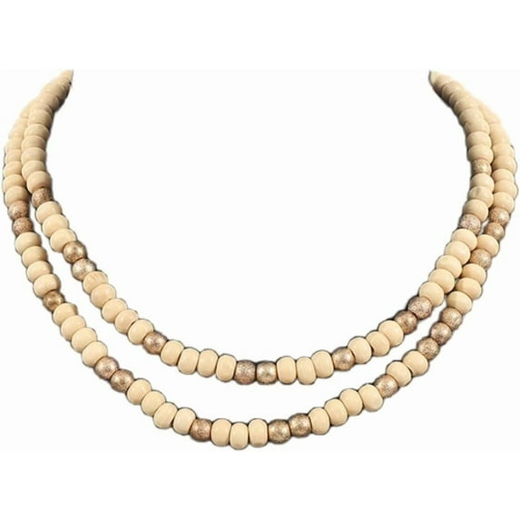 Boho Colorful Wood Beaded Choker Necklace Vintage Layered Wooden Beads ...