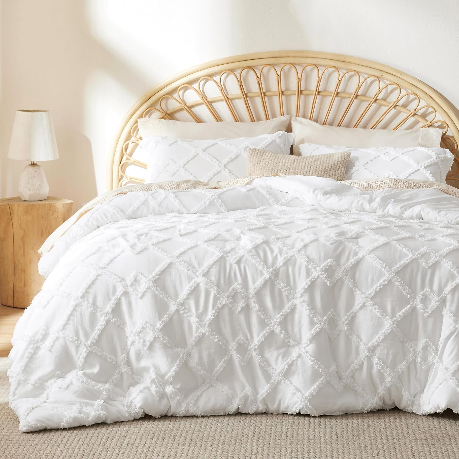 Boho Comforter Set King - White Tufted Bedding Comforter Set with 3 ...
