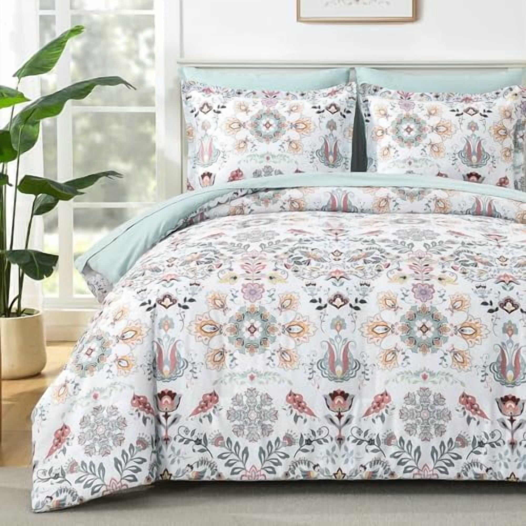 Boho Comforter Set Queen - 7 Pieces Bed in a Bag Floral Design ...