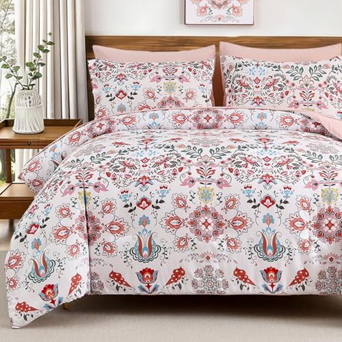 Boho Comforter Set Queen - 7 Pieces Bed in a Bag Floral Design ...