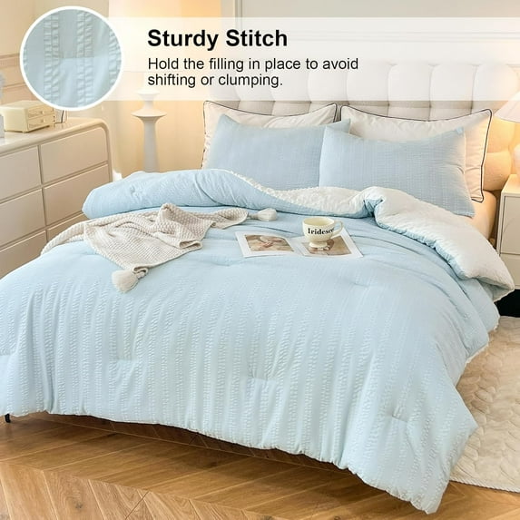 Boho Comforter Set Twin Size Striped Pleats Bohemian Seersucker Bedding ...