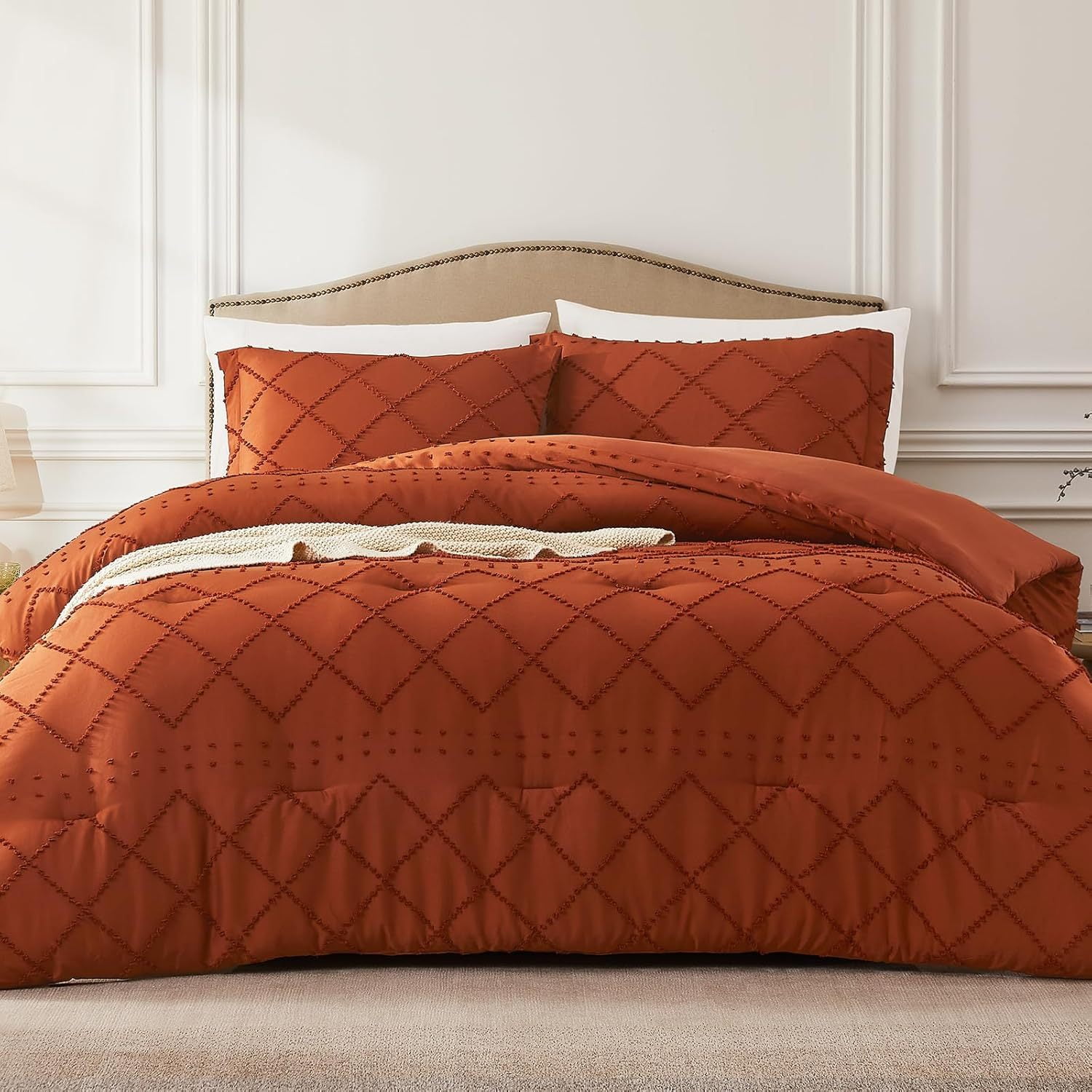 Boho Comforter Set Twin/Twin XL-Terracotta Tufted Cozy Bedding ...