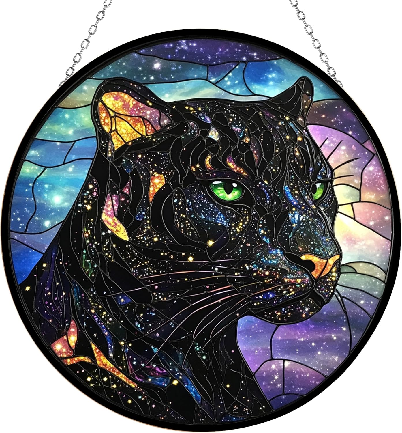 Boho Cosmic Panther Head Stained Glass Window Hanging,Hummingbird Sun ...