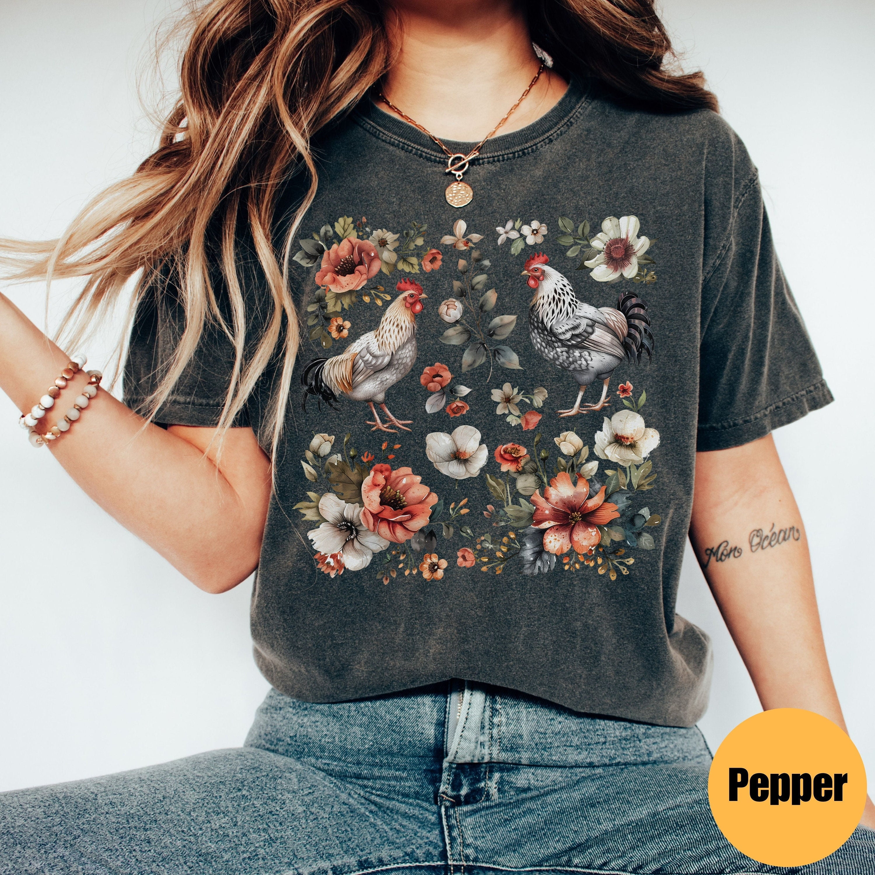 Boho Cottagecore Chickens Shirt Retro Farmhouse Floral Backyard Chicken ...