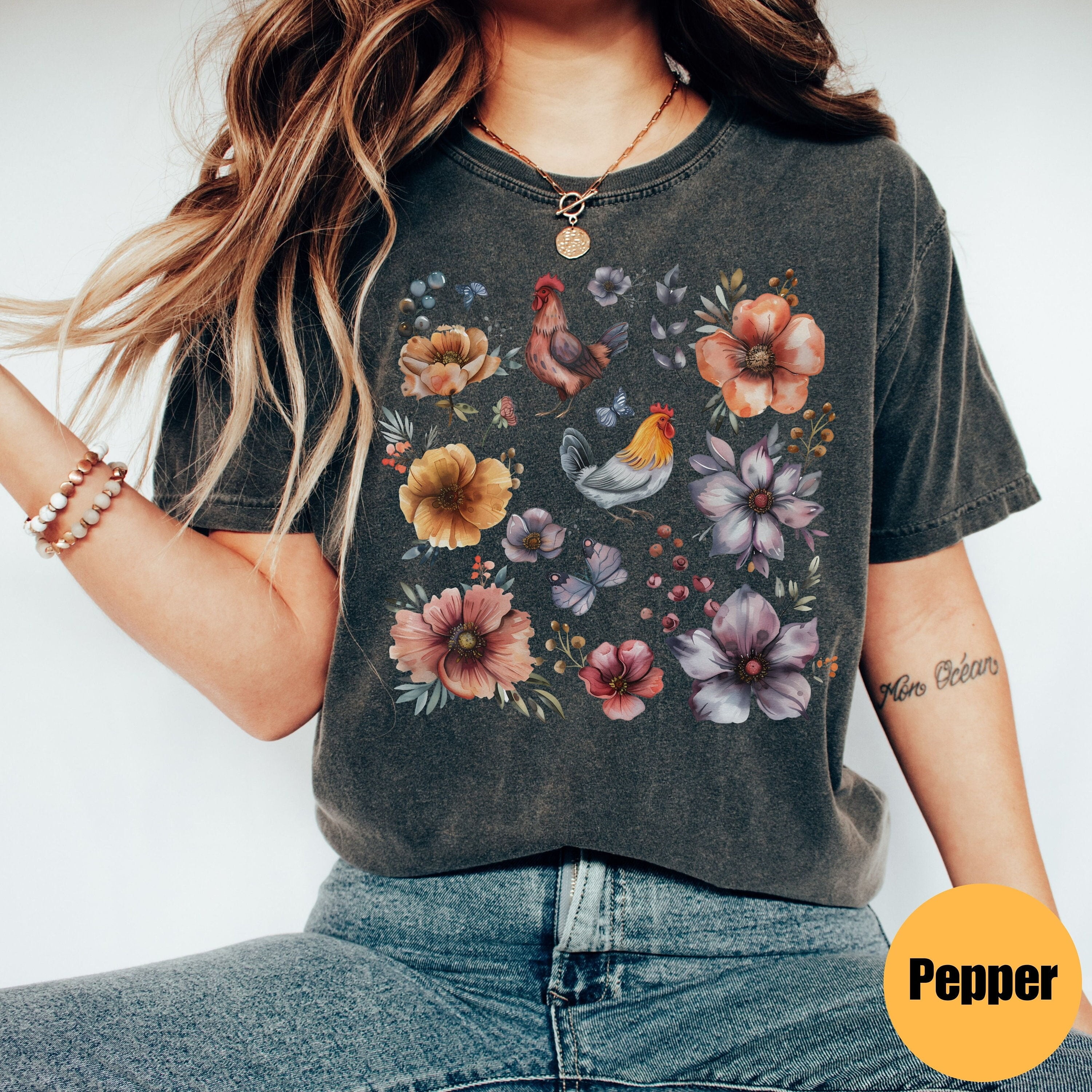 Boho Cottagecore Chickens Shirt Retro Farmhouse Floral Backyard Chicken ...
