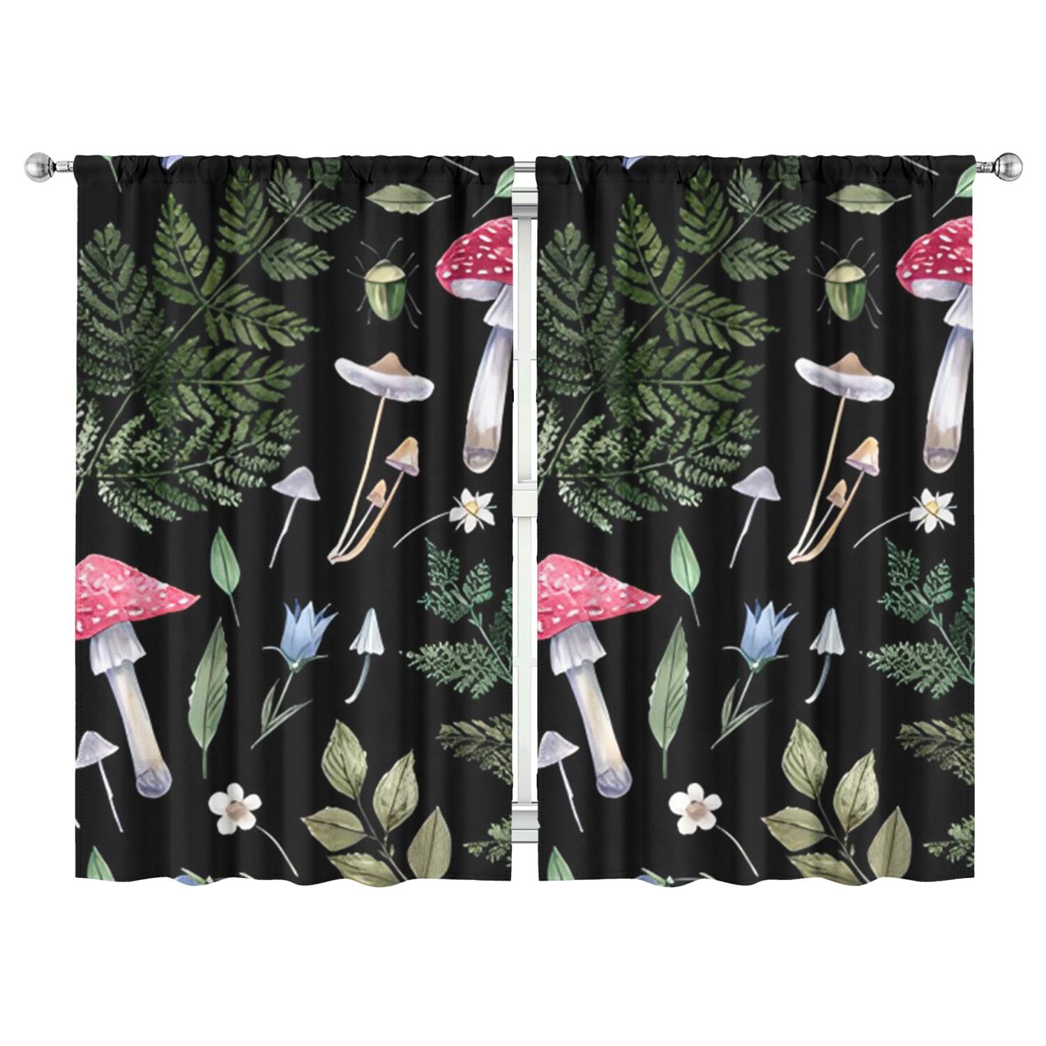 Boho Cottagecore Mushroom Curtains - 2 Pack 52x84 Inch Tier Panels ...