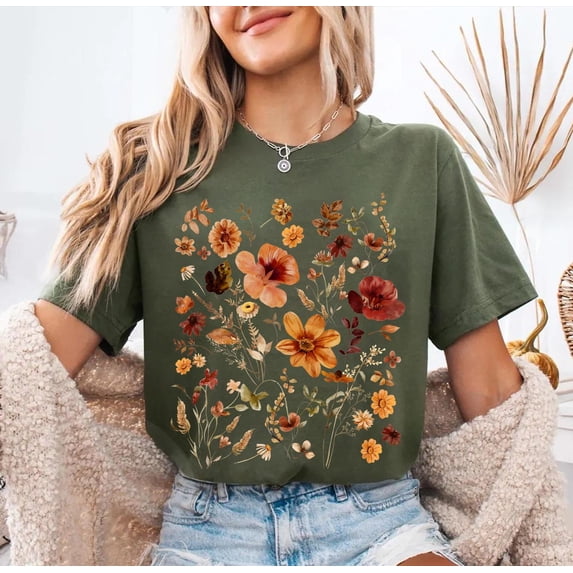 Boho Cottagecore Tshirt, Wildflowers T Shirt, Vintage Pressed Flowers ...