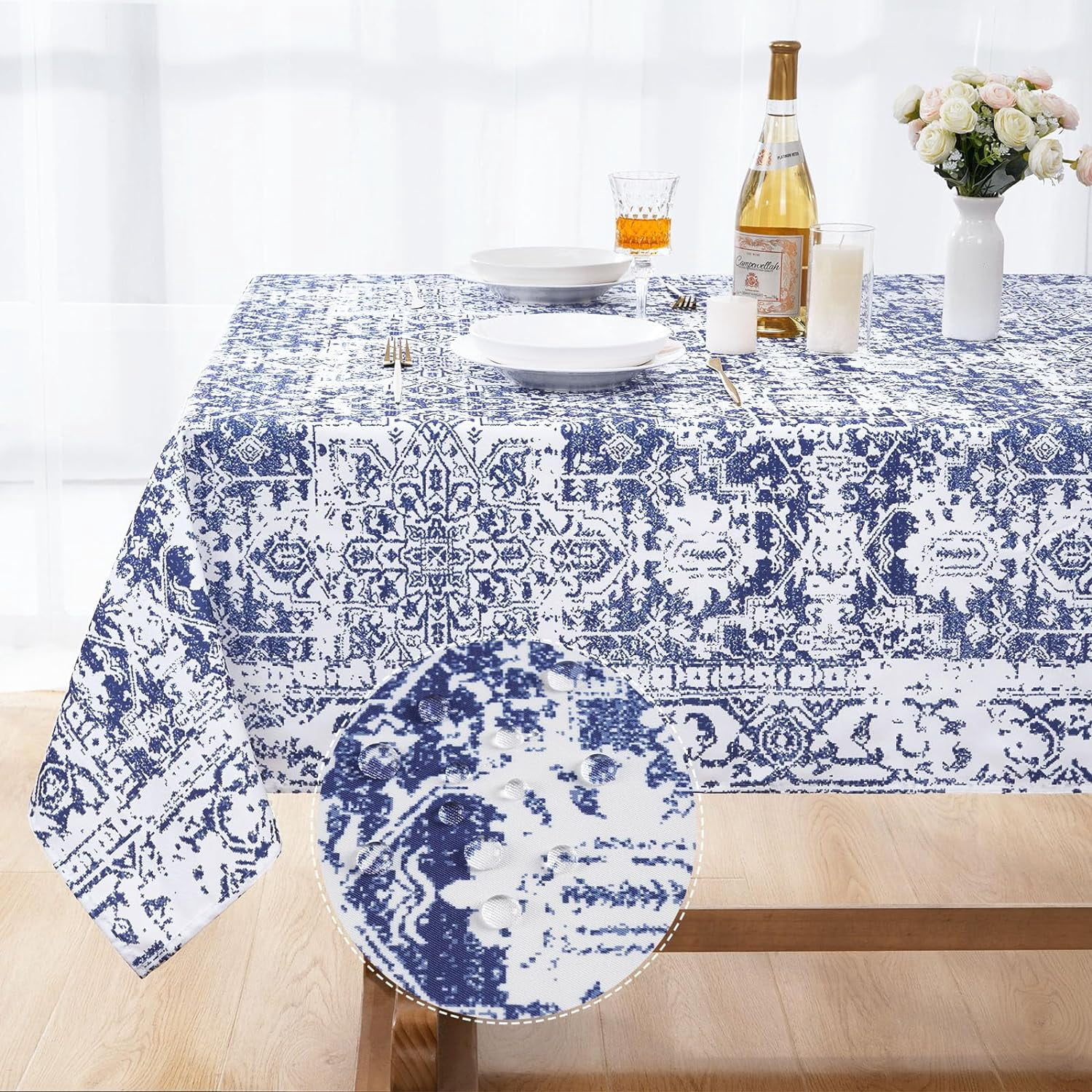 Boho Cotton Linen Tablecloth Square 55x55 Inch, Farmhouse Carpet ...