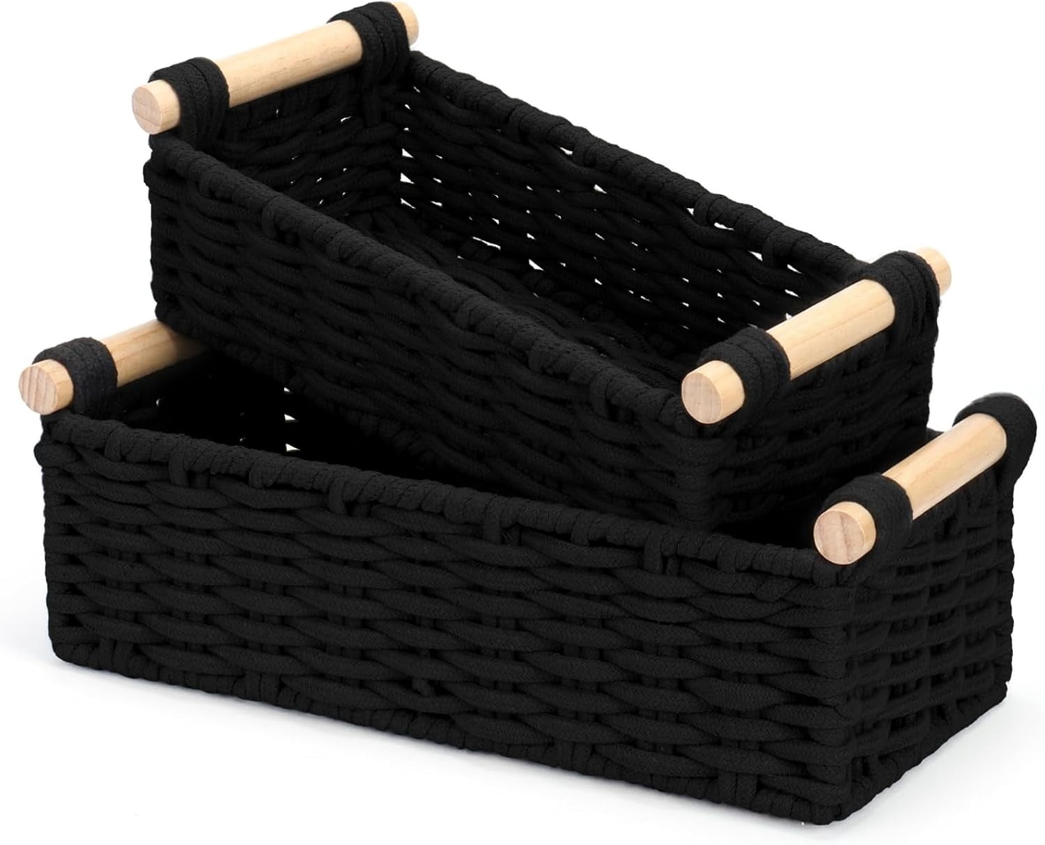 Boho Cotton Rope Storage Baskets Set of 2, Woven Wicker Organizer Bins ...