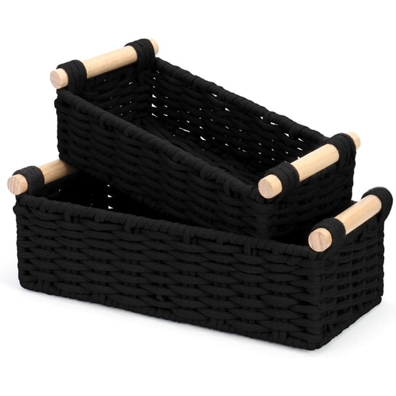 Boho Cotton Rope Storage Baskets Set of 2, Woven Wicker Organizer Bins ...