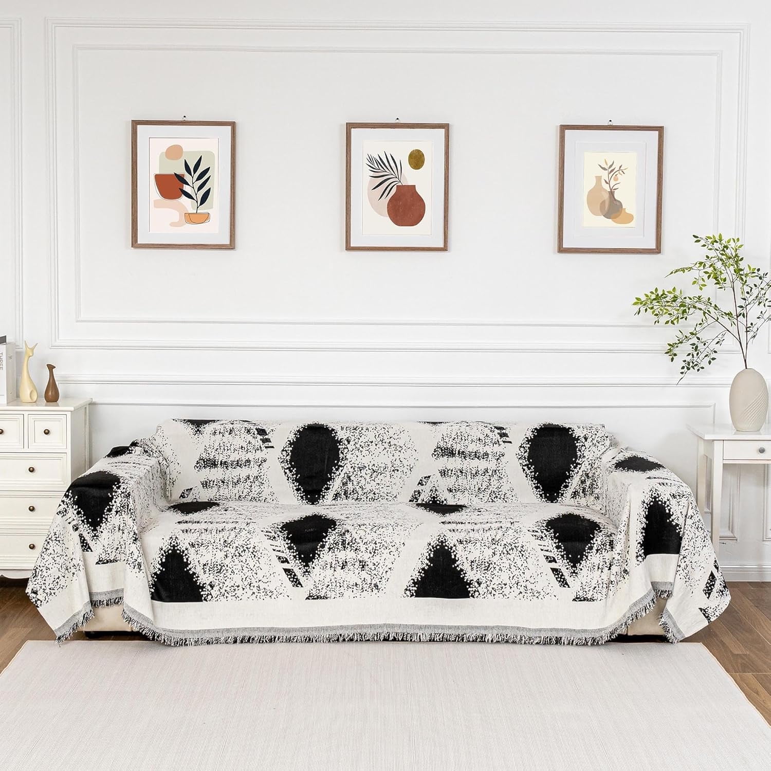 Boho Couch Cover for Dogs Washable Black Rhombic Couch Sofa Protector ...