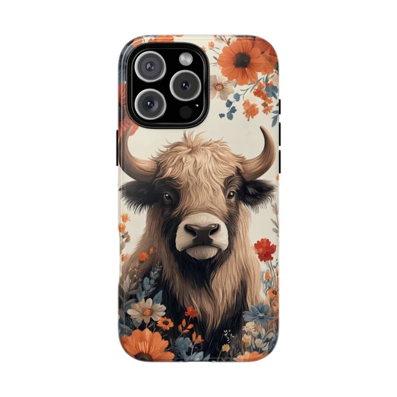 Boho Cow Calf Floral Country Style Phone Case for iPhone 17 to 11 Pro ...