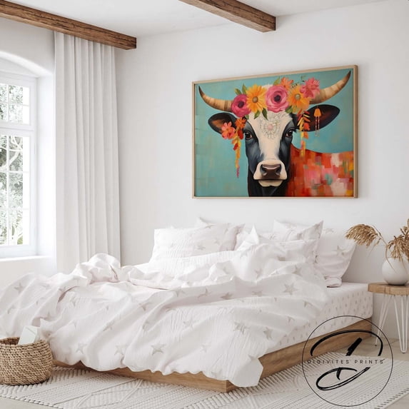 Boho Cow Print, Eclectic Wall Art, Nursery Wall Art, Animal Nursery ...