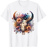 Boho Cow Skull Flowers Western Rose T-Shirt - Walmart.com