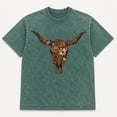 Boho Cow Skull Mineral Wash T-Shirt, Western Floral Bull Skull Graphic ...