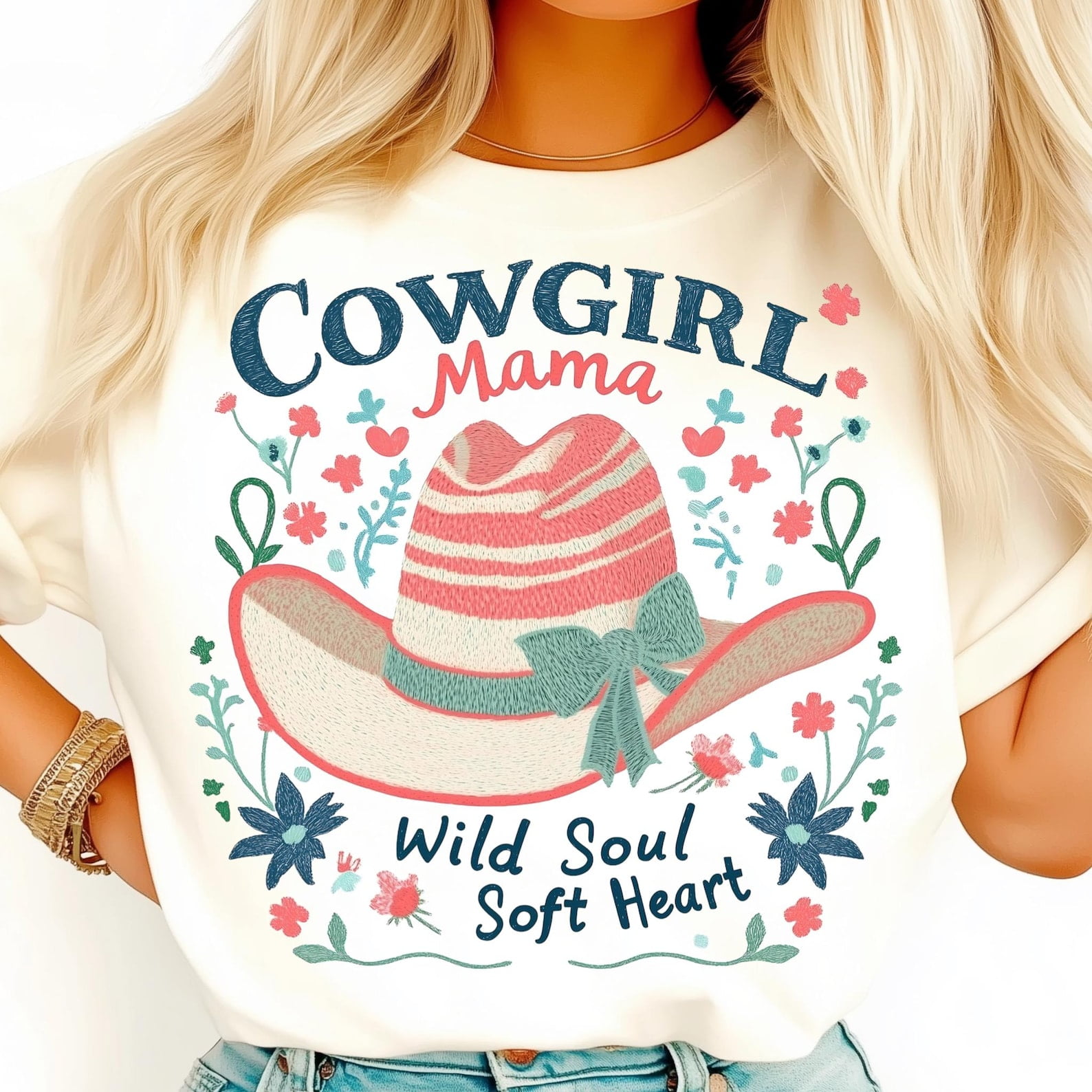 Boho Cowgirl Mama Shirt, Floral Western Hat Shirt, Wild Soul Soft Heart ...
