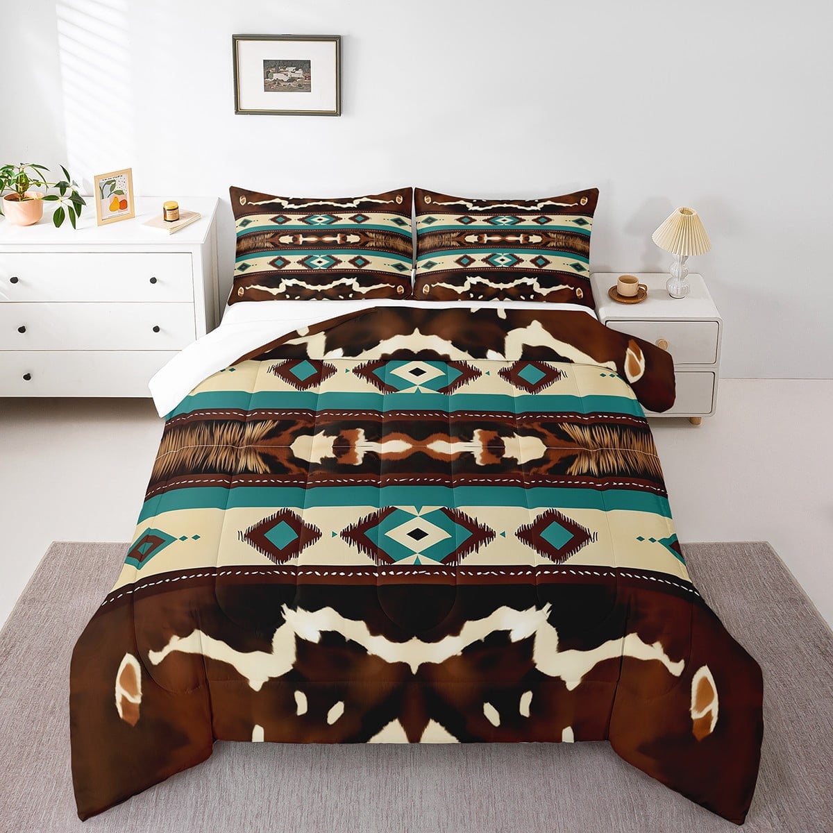 Boho Cowhide Down Comforter King For Adults,Exotic Western Aztec ...