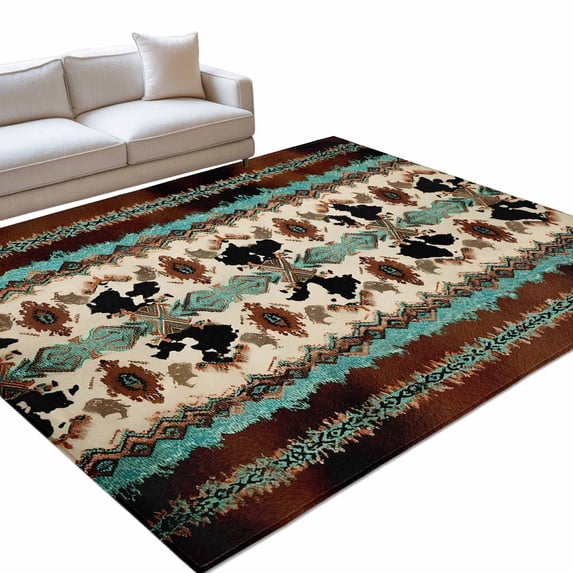 Boho Cowhide Large Area Rugs 6x9ft Western Aztec Tribal Green Brown Cow ...
