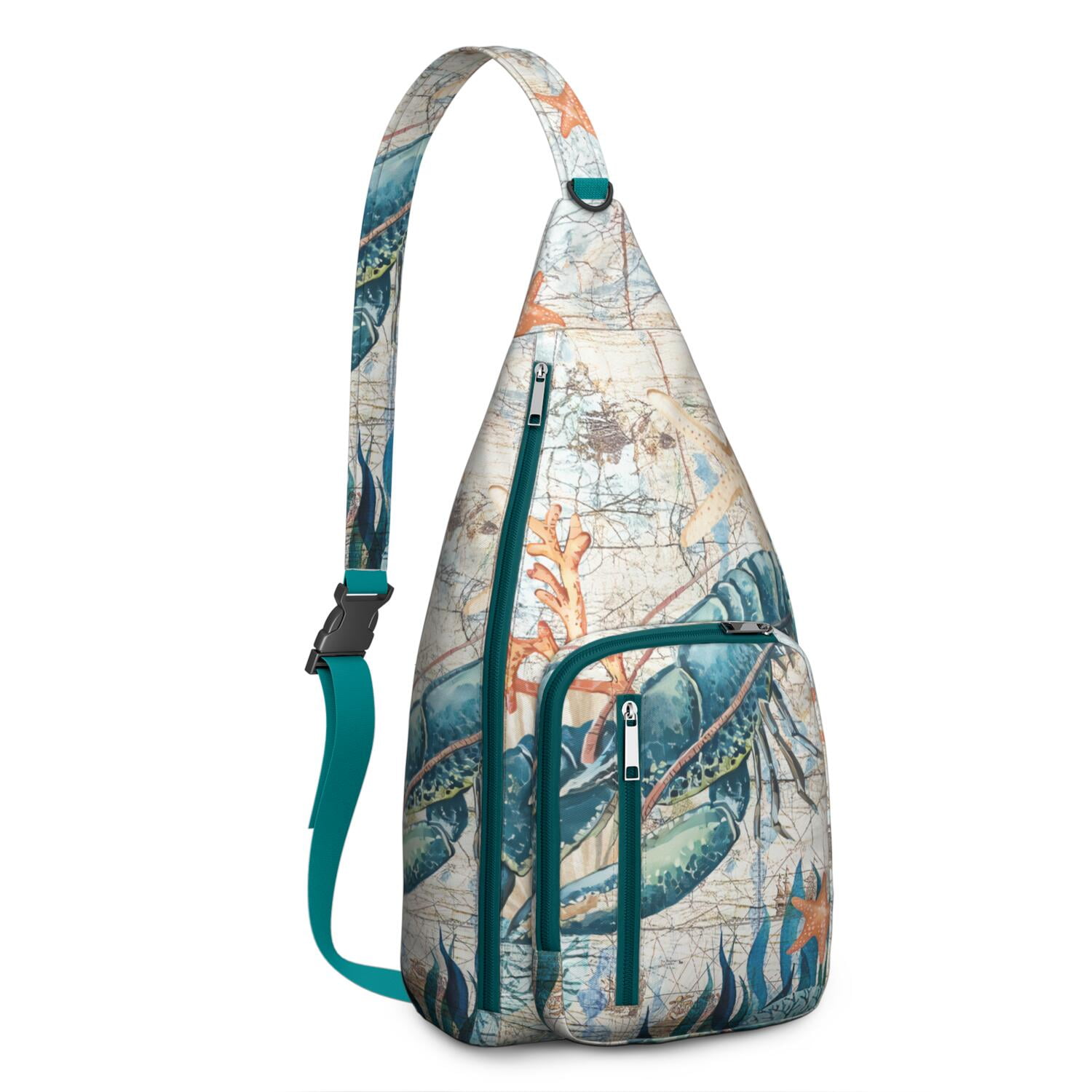Boho Crab Sling Backpack – Watercolor Ocean Marine Life Daypack with ...