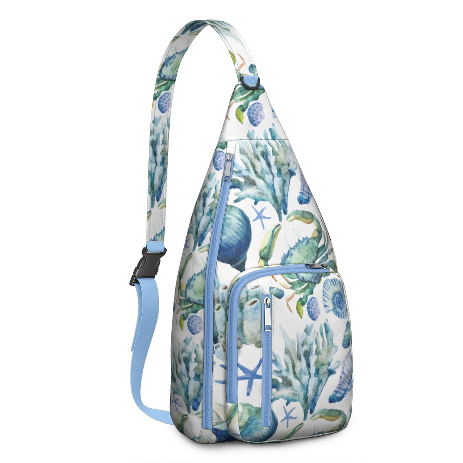 Boho Crab Sling Backpack – Watercolor Ocean Marine Life Daypack with ...