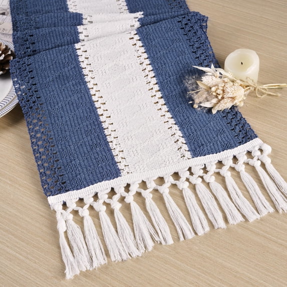 Boho Cream Table Runner with Tassels 36 Inch Farmhouse Kitchen Dining ...