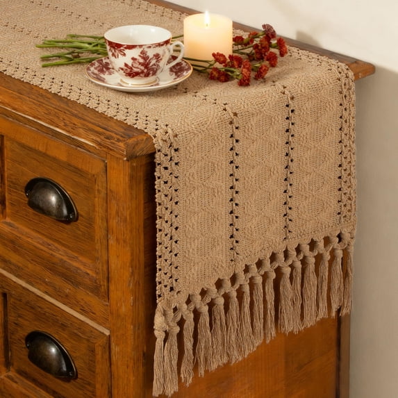 Boho Cream Table Runner with Tassels 36 Inch Farmhouse Kitchen Dining ...