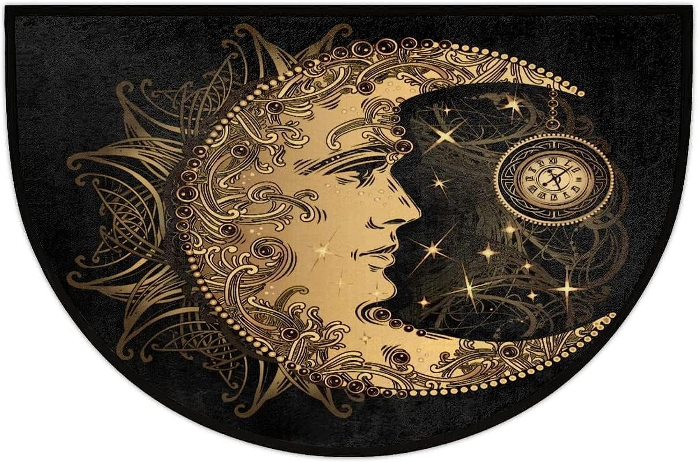 Boho Crescent Moon Sun Mandala Half Round Door Mat Outdoor Entrance,for ...