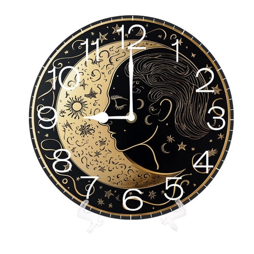 Boho Crescent Moon Sun Mandala Wall Clock, Non Ticking Silent Quartz ...